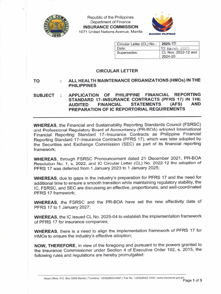 IC Circular Letter No. 2025 05 Application of PFRS 17 Insurance ...