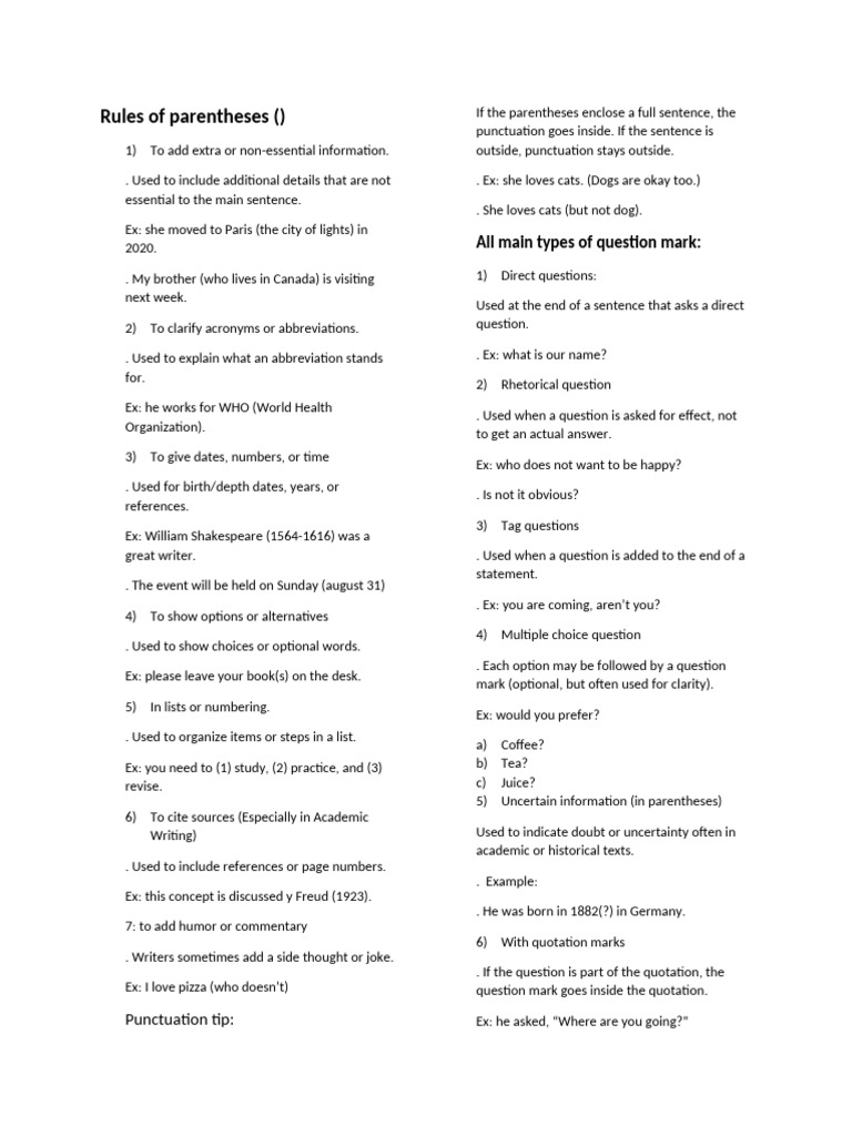 Rules of Parentheses | PDF | Bracket | Plural