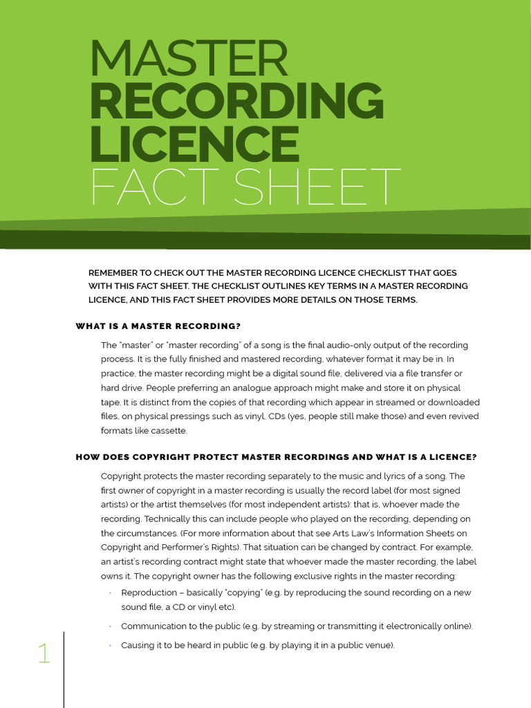 Master Recording Licence Explained | PDF | License | Royalty Payment