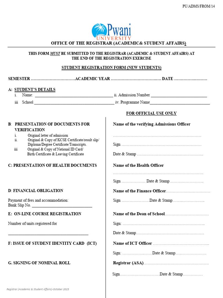 Revised Registration Form (Freshers) - 2024 | PDF | Identity Document ...