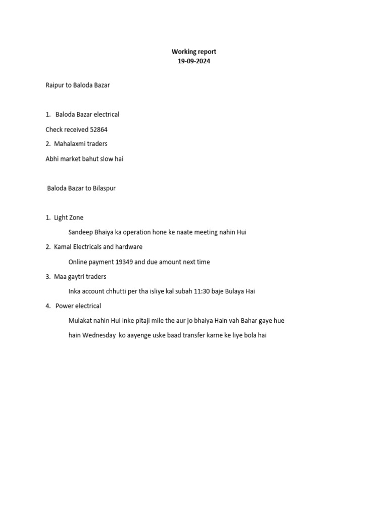 Baloda Bazar and Bilaspur Working Report | PDF