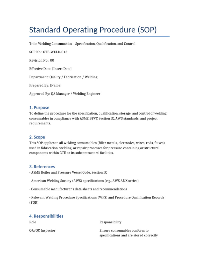 SOP Welding Consumables | PDF | Welding | Construction