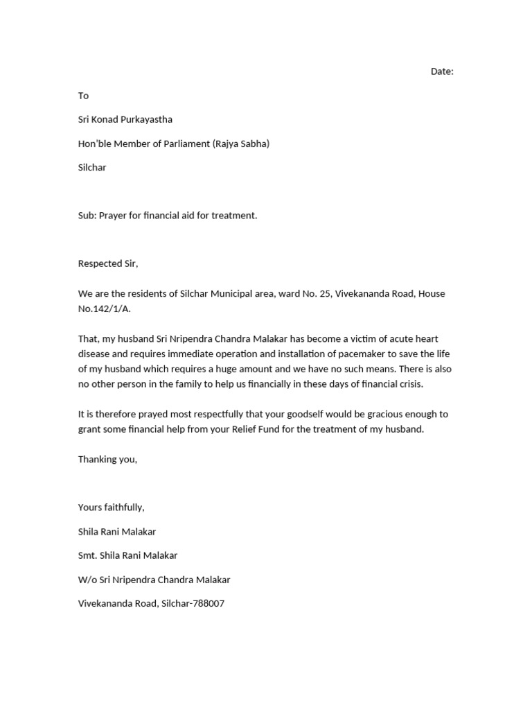 Request for Financial Aid for Medical Treatment | PDF