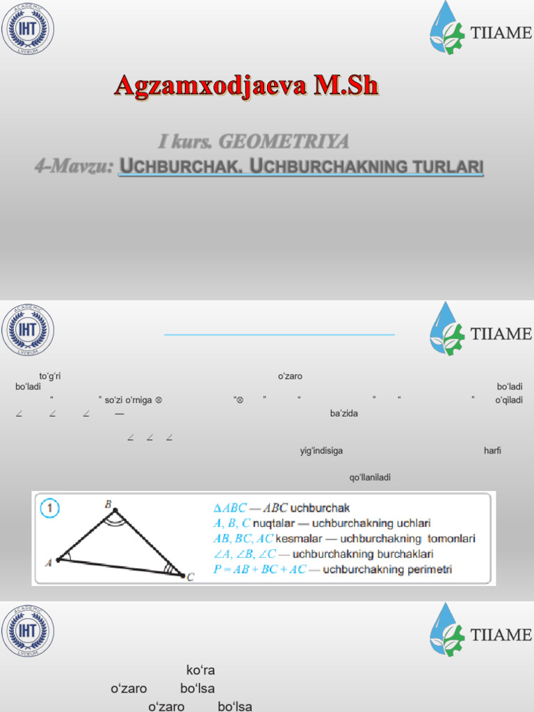 004 I Kurs Geometriya 4 Mavzu Uchburchak. Uchburchakning Turlari | PDF
