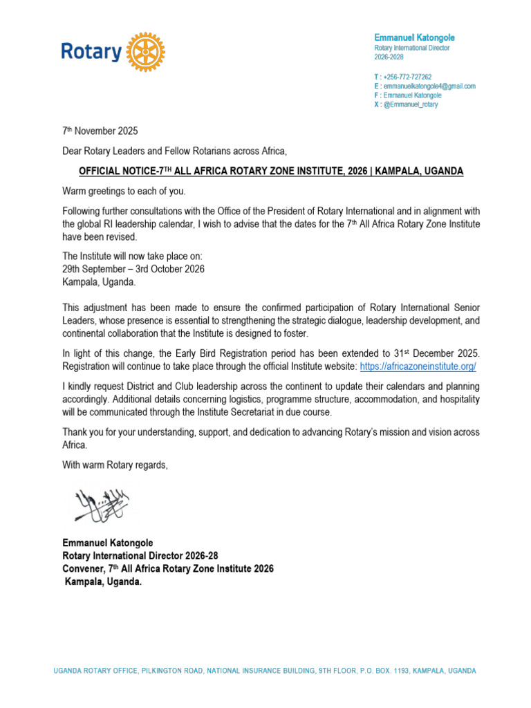 7th All Africa Rotary Zone Institute 2026 | PDF