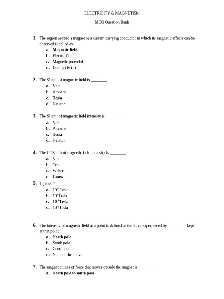 Chp2 - Magnetism MCQ | PDF | Magnetic Field | Electromagnetism