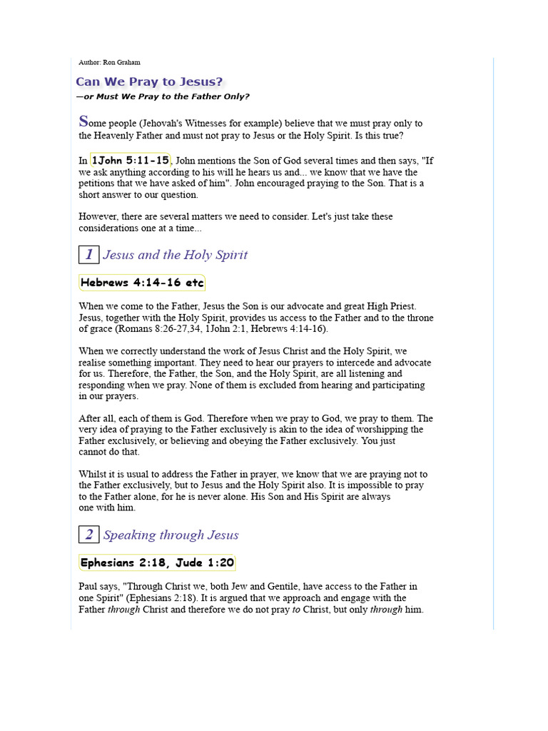 f15e Pprov Pray to Jesus or Only to Father | PDF | God The Father | Jesus