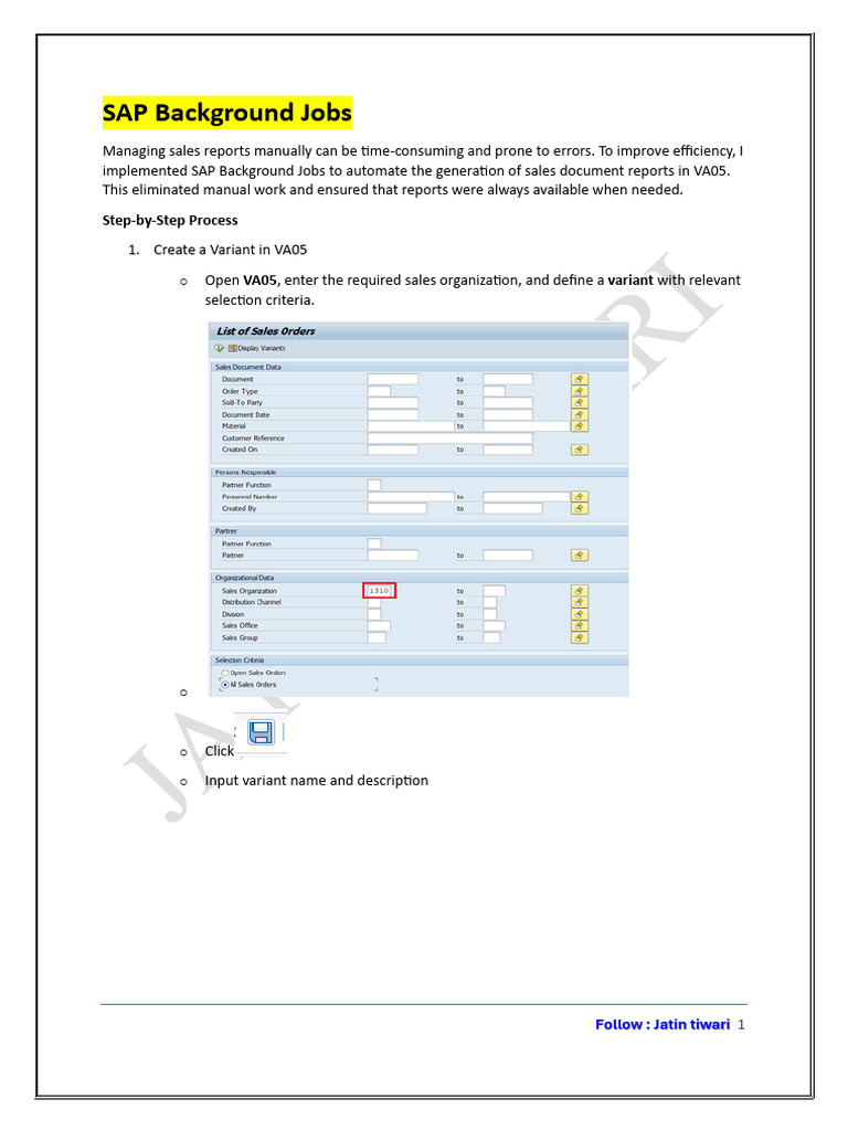 Automating SAP Sales Reports with Background Jobs | PDF