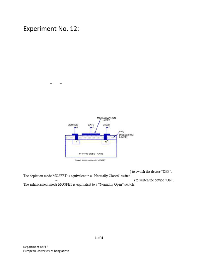 Experiment 12 | PDF | Mosfet | Field Effect Transistor