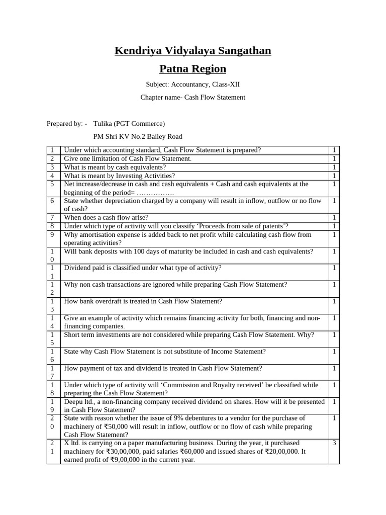 Cash Flow Statement - Question Bank | PDF | Cash Flow Statement | Equity (Finance)