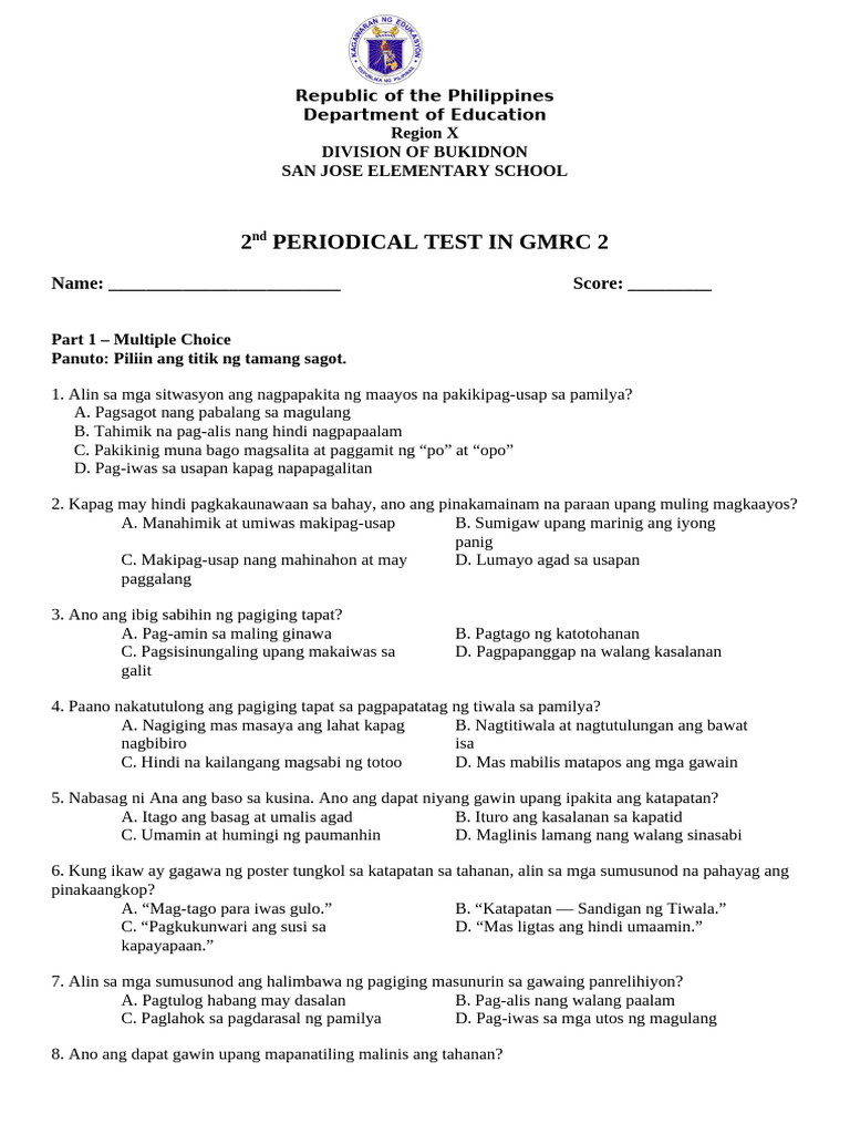 Dtc Pt Gmrc 2 q2 Matatag With Tos Key | PDF