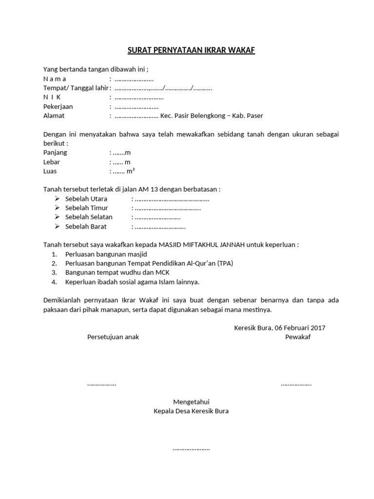 Format Ikrar Wakaf | PDF