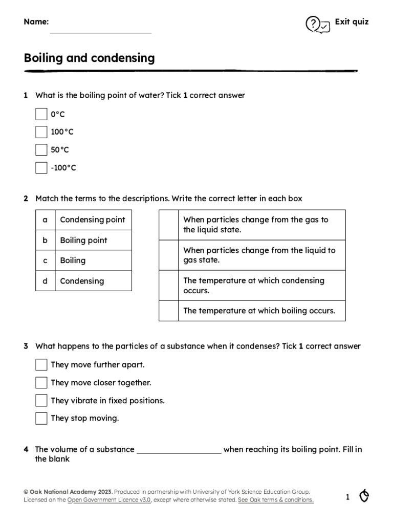 Exit Quiz Questions | PDF | Boiling | Temperature
