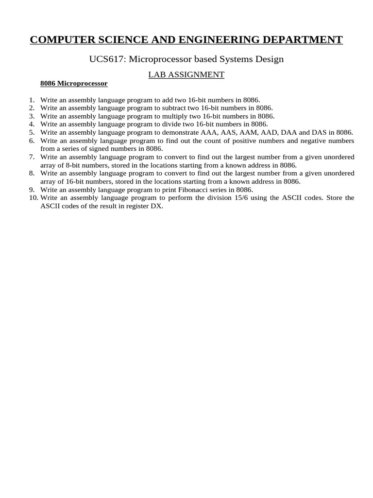 8086 Lab Assignment | PDF
