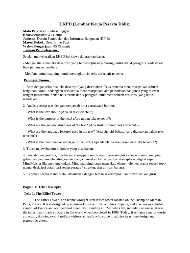 LKPD descriprive text DPIB siswa | PDF | Auto Cad | Computer Aided Design