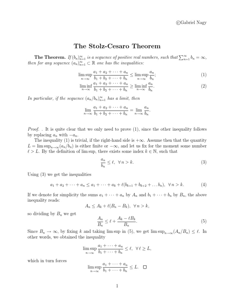 Stolz Cesaro | PDF | Sequence | Infinity
