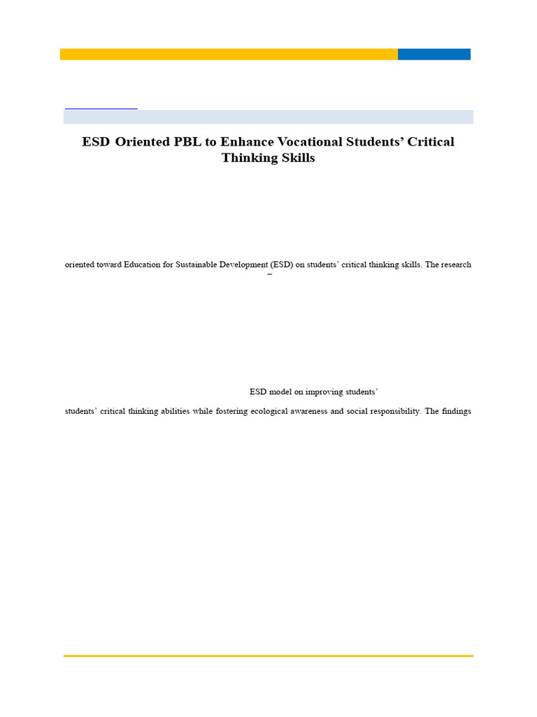 ESD-Oriented PBL To Enhance Vocational Students' Critical Thinking ...
