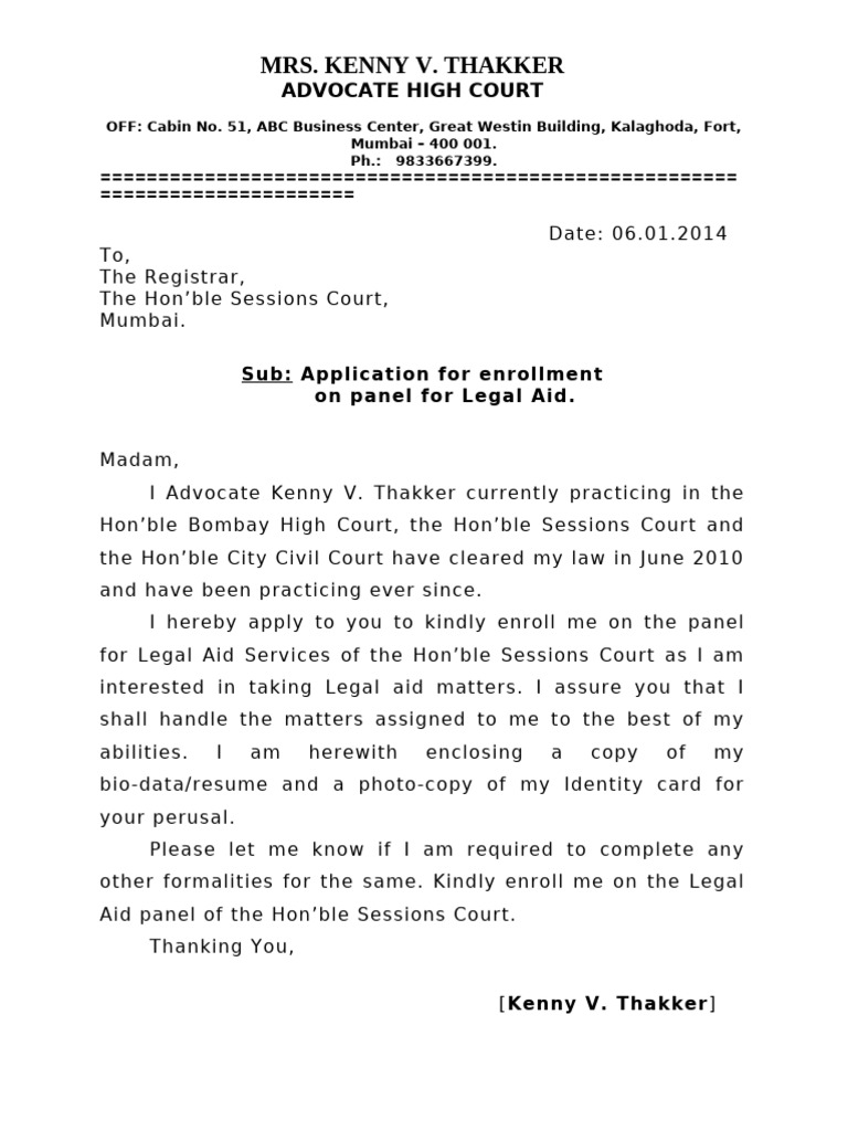 Legal Aid Enrollment Application | PDF