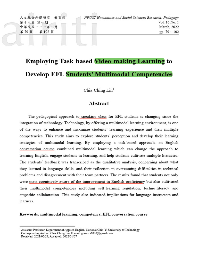 Task-Based Video Learning for EFL Skills | PDF | Learning | English As ...