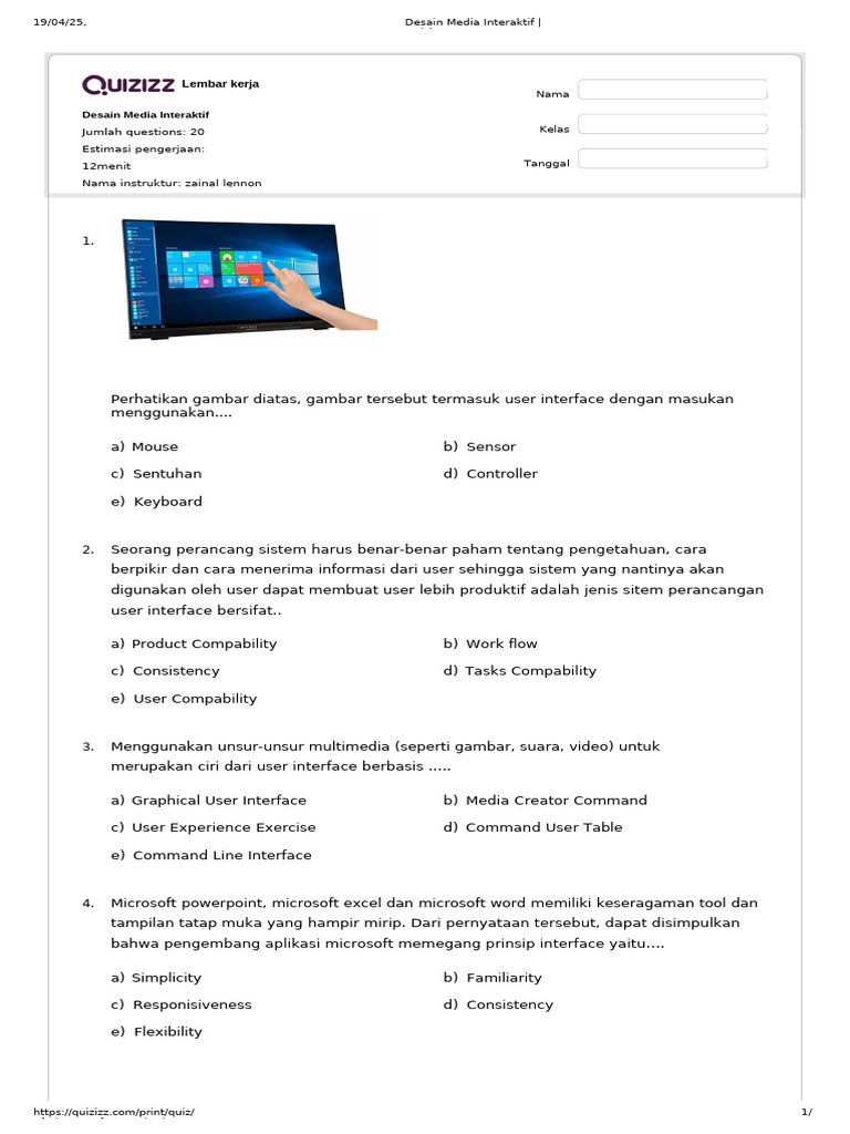 Kuis Desain Media Interaktif 20 Soal | PDF