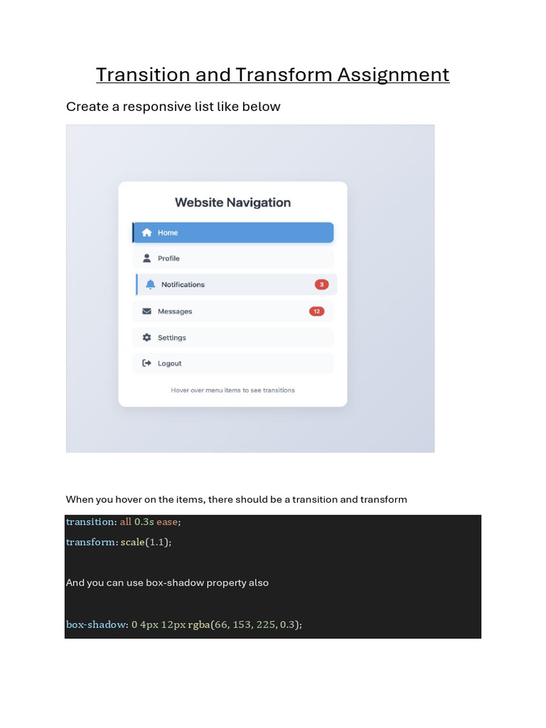 Transition and Transform Assignment | PDF