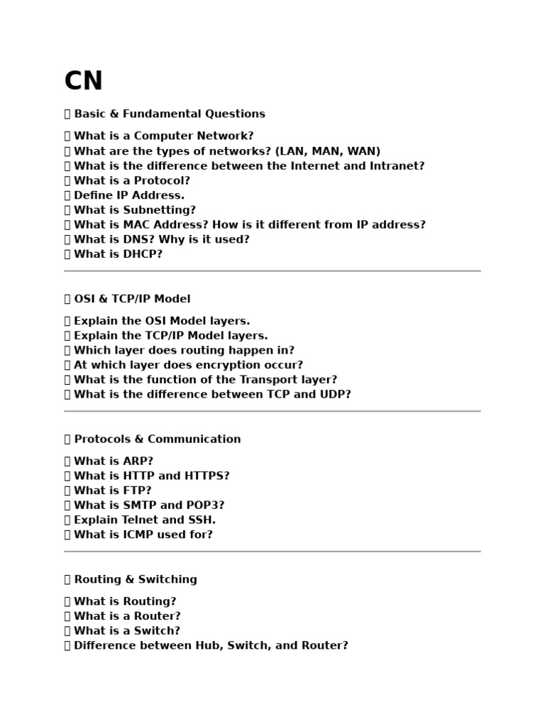 CN Imp Question Interview | PDF
