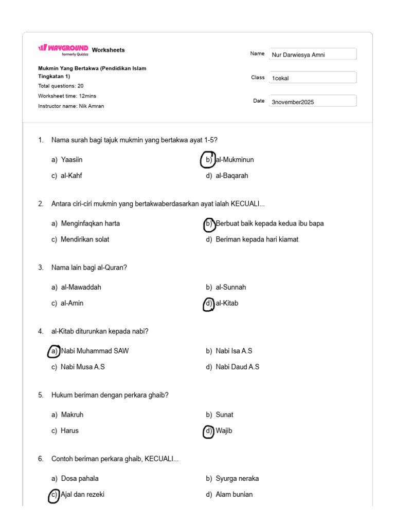 Mukmin Yang Bertakwa (Pendidikan Islam Tingkatan 1) - Wayground | PDF