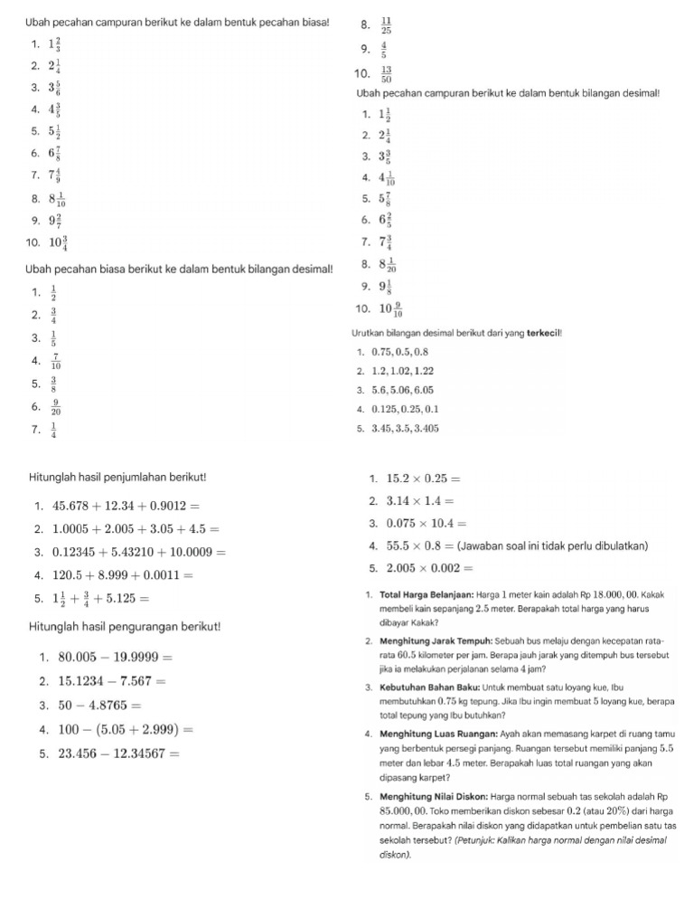 Soal Pecahan - Desimal | PDF