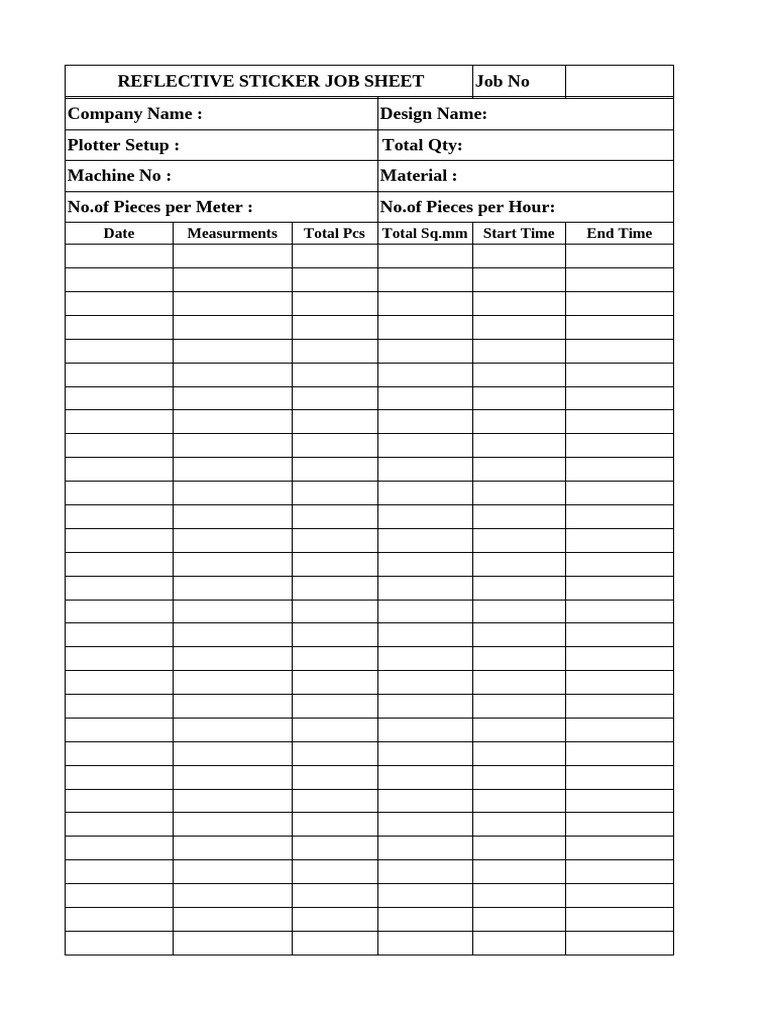 Rflective Sticker JOB SHEET | PDF