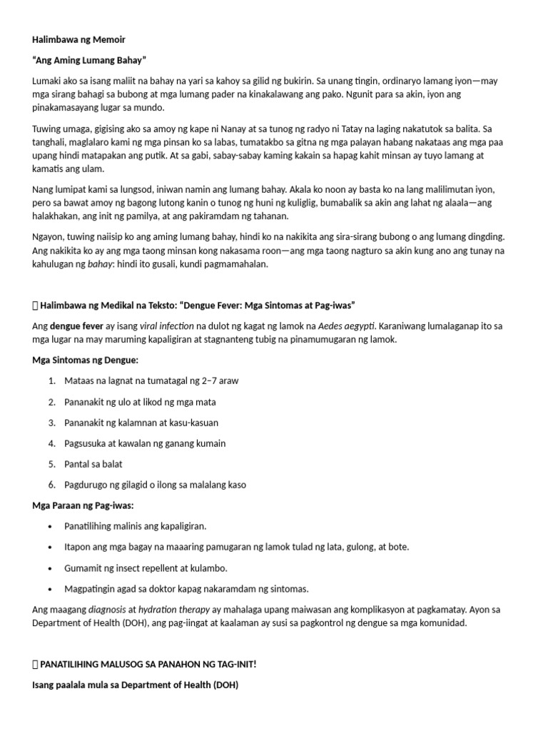 Handouts para Sa Iba Pang Halimbawa NG Tekstong Ekspositori | PDF