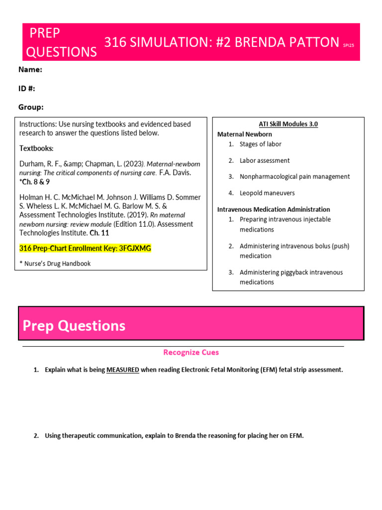 316 Sim Day #2 Prep Work - Brenda Patton 011425 | PDF | Childbirth ...