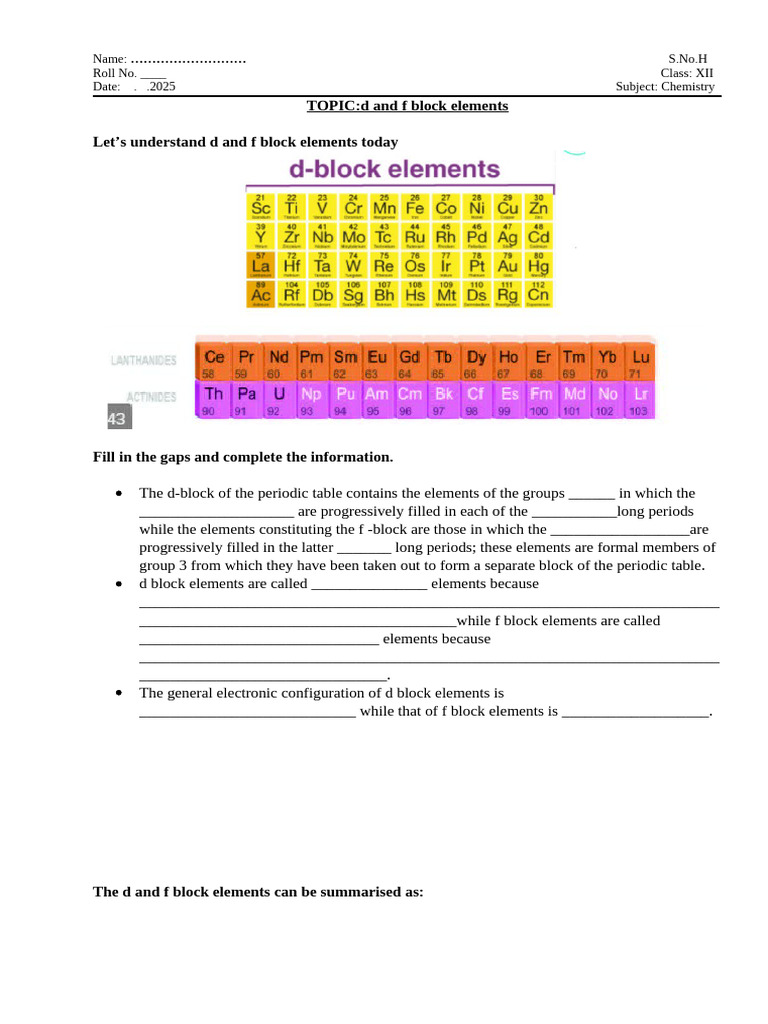 d block elements | PDF | Transition Metals | Lanthanide