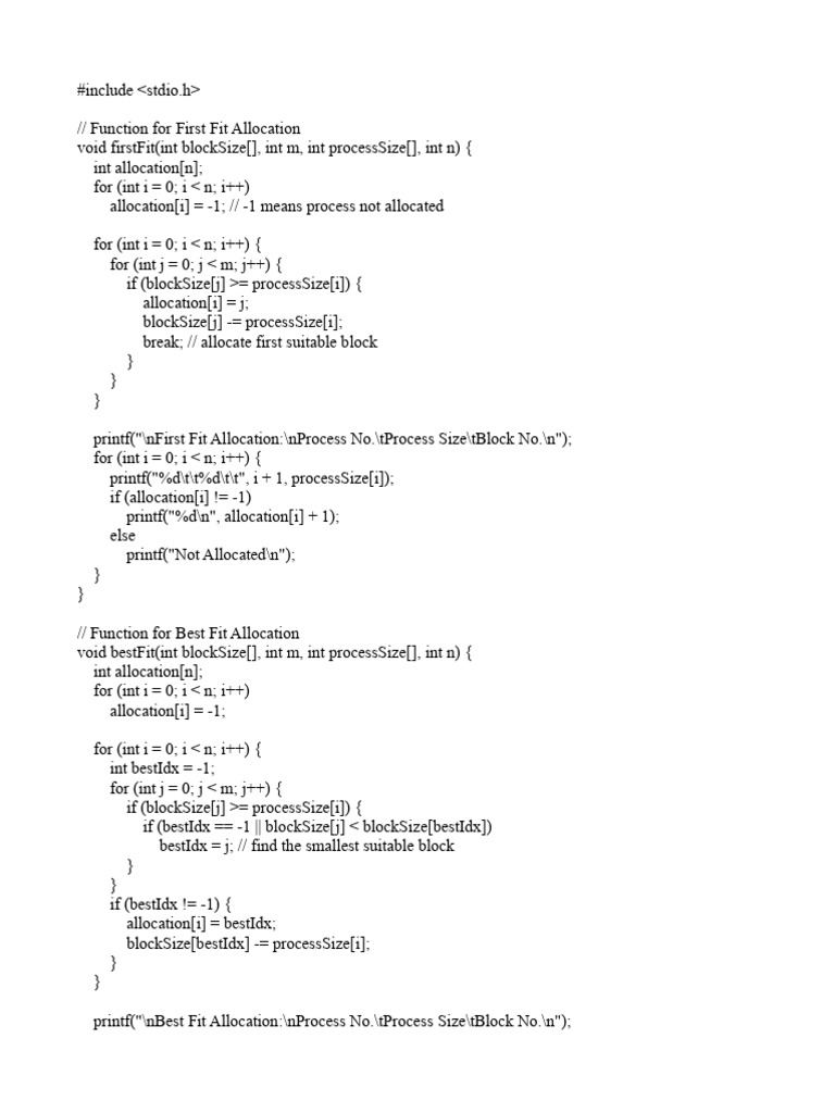 First Fit, Best Fit, and Worst Fit Memory Allocation | PDF | Computer ...