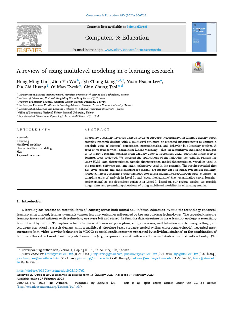 A Review of Using Multilevel Modeling in E-learning Research | PDF | Multilevel Model ...