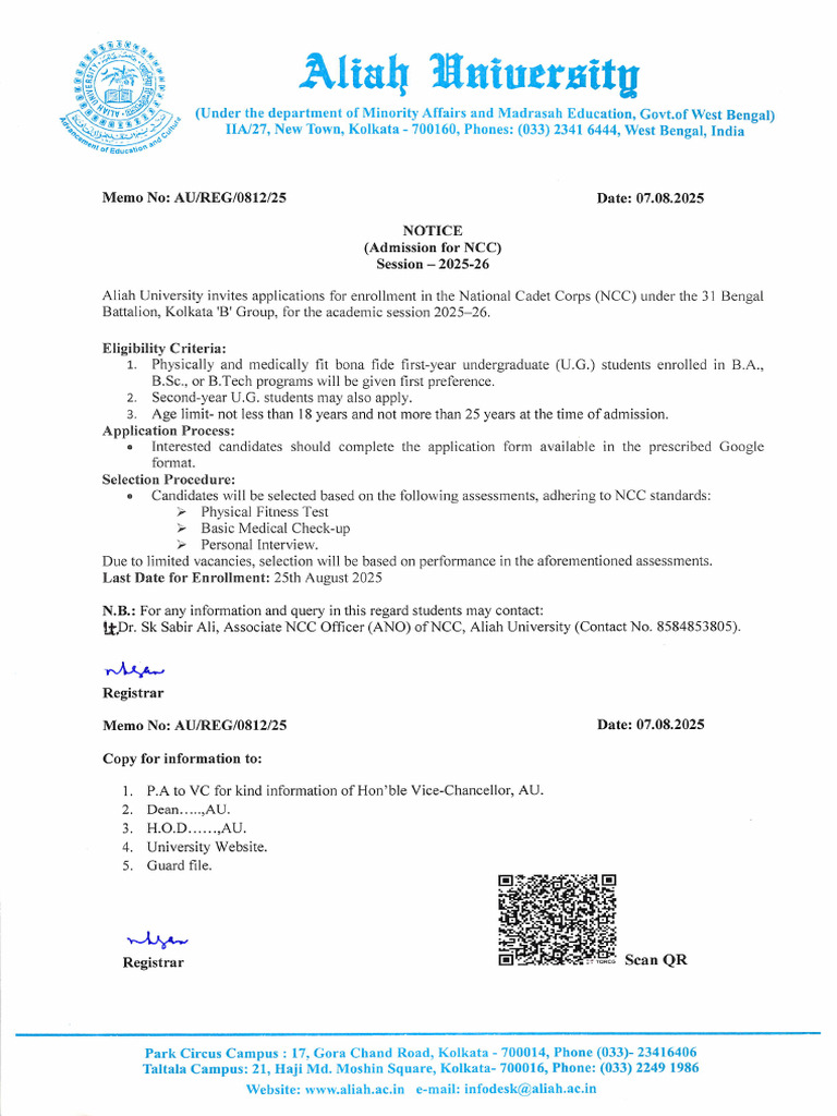 NCC Enrollment Notice | PDF