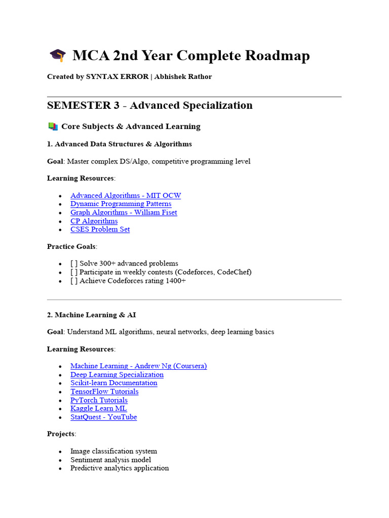 MCA 2nd Year Roadmap for Success | PDF | Machine Learning | Deep Learning