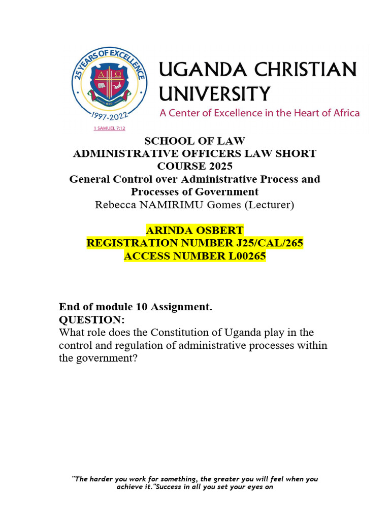 General Control Over Administrative Process and Processes of Governmet End of Module 10 ...