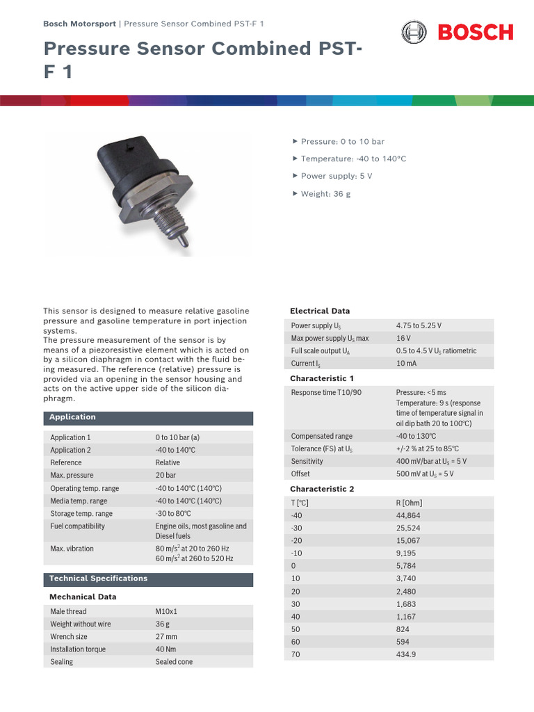 Bosch Pressure Sensor PST-F 1 Datasheet | PDF | Sensor | Pressure ...