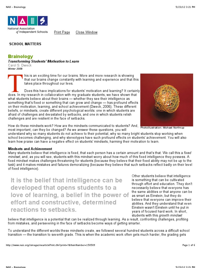 NAIS - Brainology: Transforming Students' Motivation To Learn | PDF ...