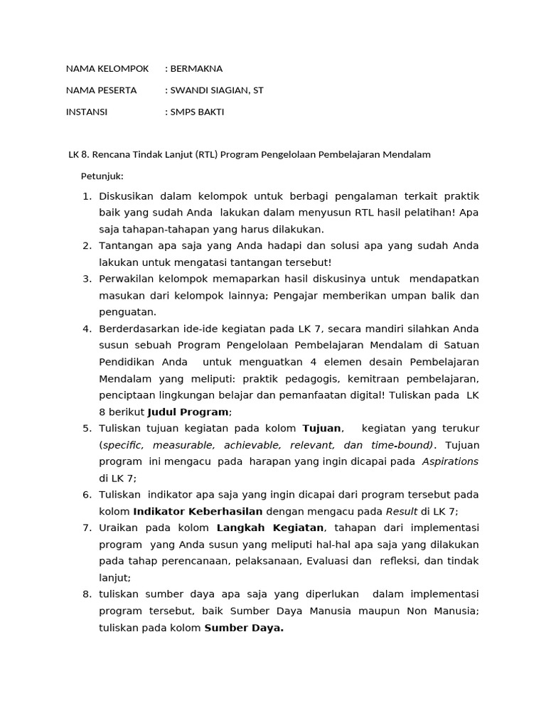 KEPSEK 21 Rubrik Penilaian LK 8 KP 6 KAMIS, 4 SEPTEMBER 2025 | PDF