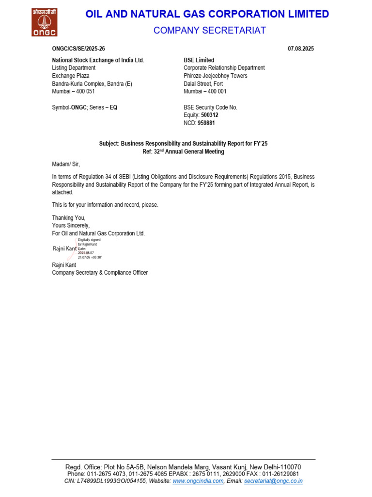 ONGC Business Responsibility Report 2024-25 | PDF | Climate Resilience ...