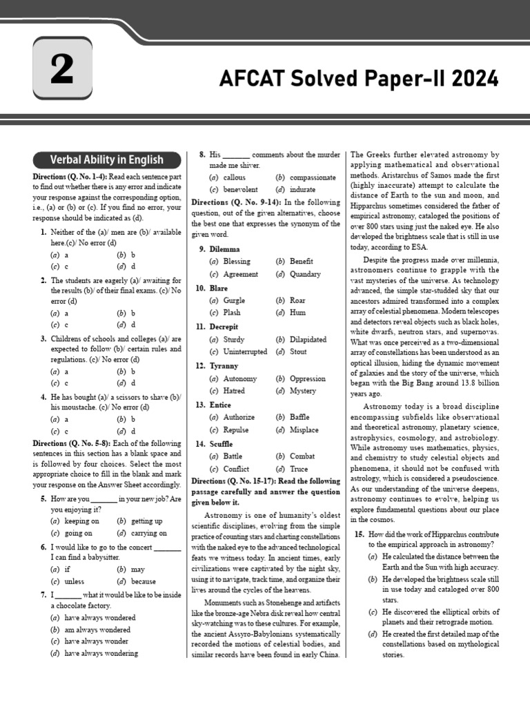 AFCAT 2024 English Verbal Ability Guide | PDF | Astronomy | Physical ...