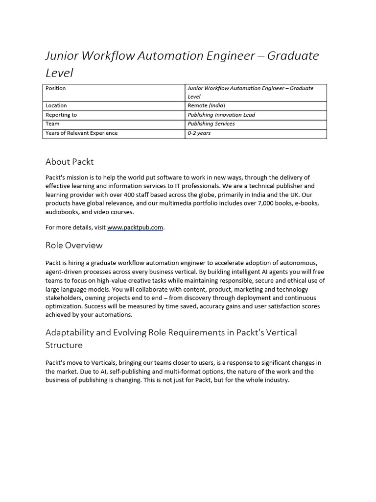 JD Junior Workflow Automation Engineer - Graduate | PDF | Artificial Intelligence | Intelligence ...