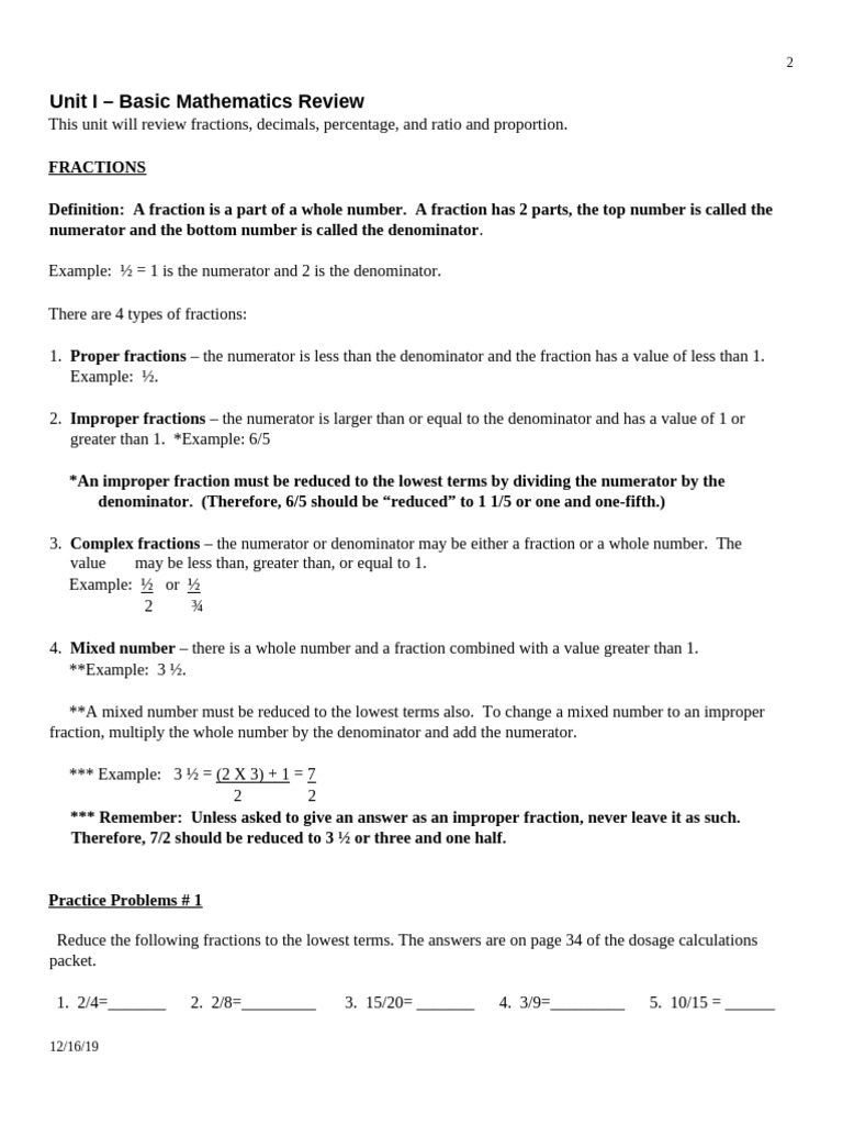 Basic Math: Fractions & Decimals Guide | PDF | Grain (Unit) | Tablespoon