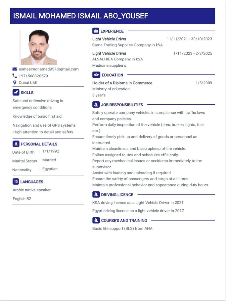 Light Vehicle Driver. Ismail Mohammed Ismail 18-3-3 2 1 2 1 3 | PDF