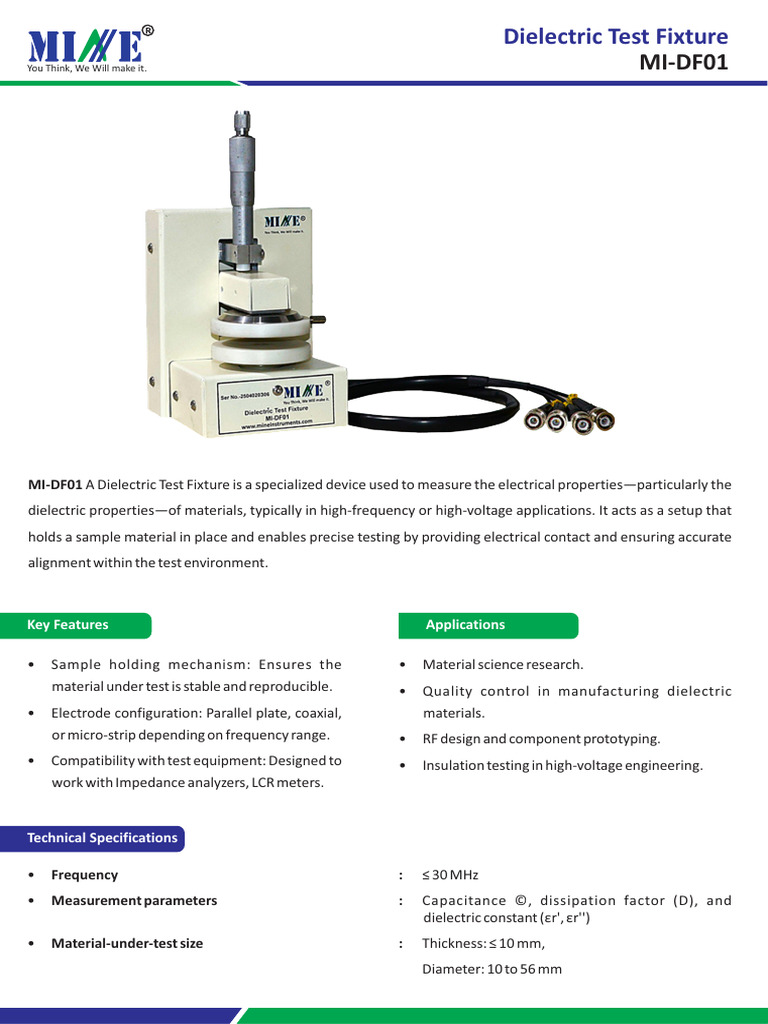 MI-DF01 Dielectric Test Fixture | PDF | Dielectric | Electrical Engineering