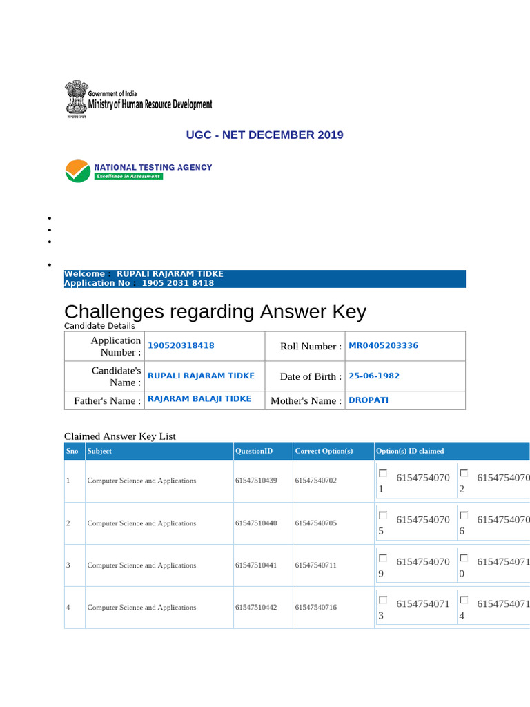 Ugc Net Answer Key | PDF