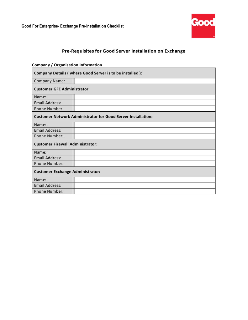 GFE Exchange Pre-Install Checklist | PDF | Microsoft Exchange Server ...