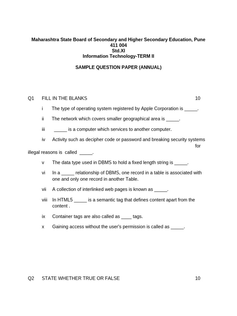 Maharashtra IT Term II Sample Paper | PDF | Databases | World Wide Web