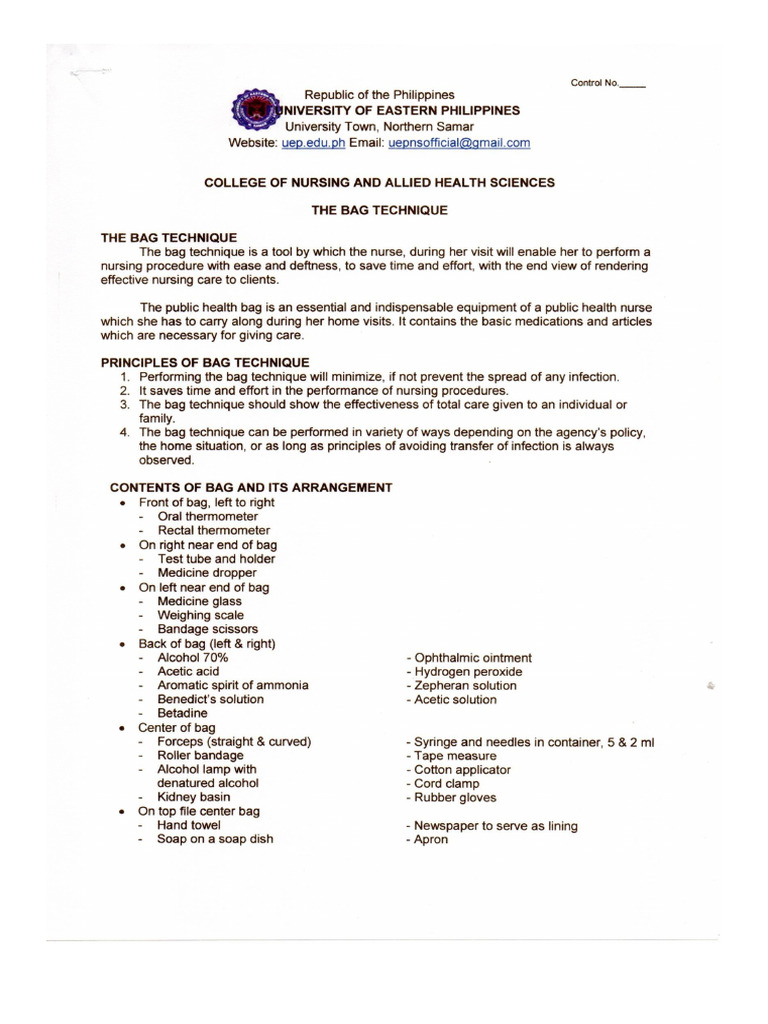 Bag Technique Checklist Rationale 1 | PDF